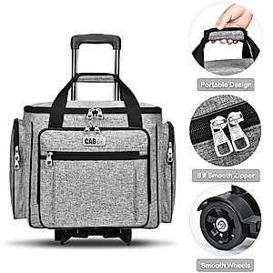 CAB55 Rolling Craft Bag, Rolling Tote Bag with Wheels for Women, Rolling Teacher Bag with Removable Folding Hand Trucks-Grey