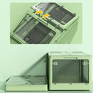 RAMGTW Large Clear Plastic Storage Box with Lid Wheels Collapsible Storage Bins with Five Doors Stackable Folding Container Organizer. Foldable Car Trunk Organizer Picnic Camping Family (Large, Blue)