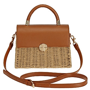 So'each Women's Handbag Wicker Straw Crossbody Rattan Bag Boho Crossbody Bag Khaki