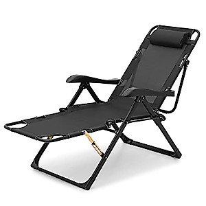 Folding Zero-Gravity Chair Outdoor Camping Cot Adjustable Recliner Lounge Chaise Black