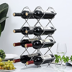 MyGift Modern Silver Wire Metal Stackable Wine Rack Diamond Shaped Stand, Countertop Wine Bottle Holder, Each Rack Holds 10 Bottles, Set of 2