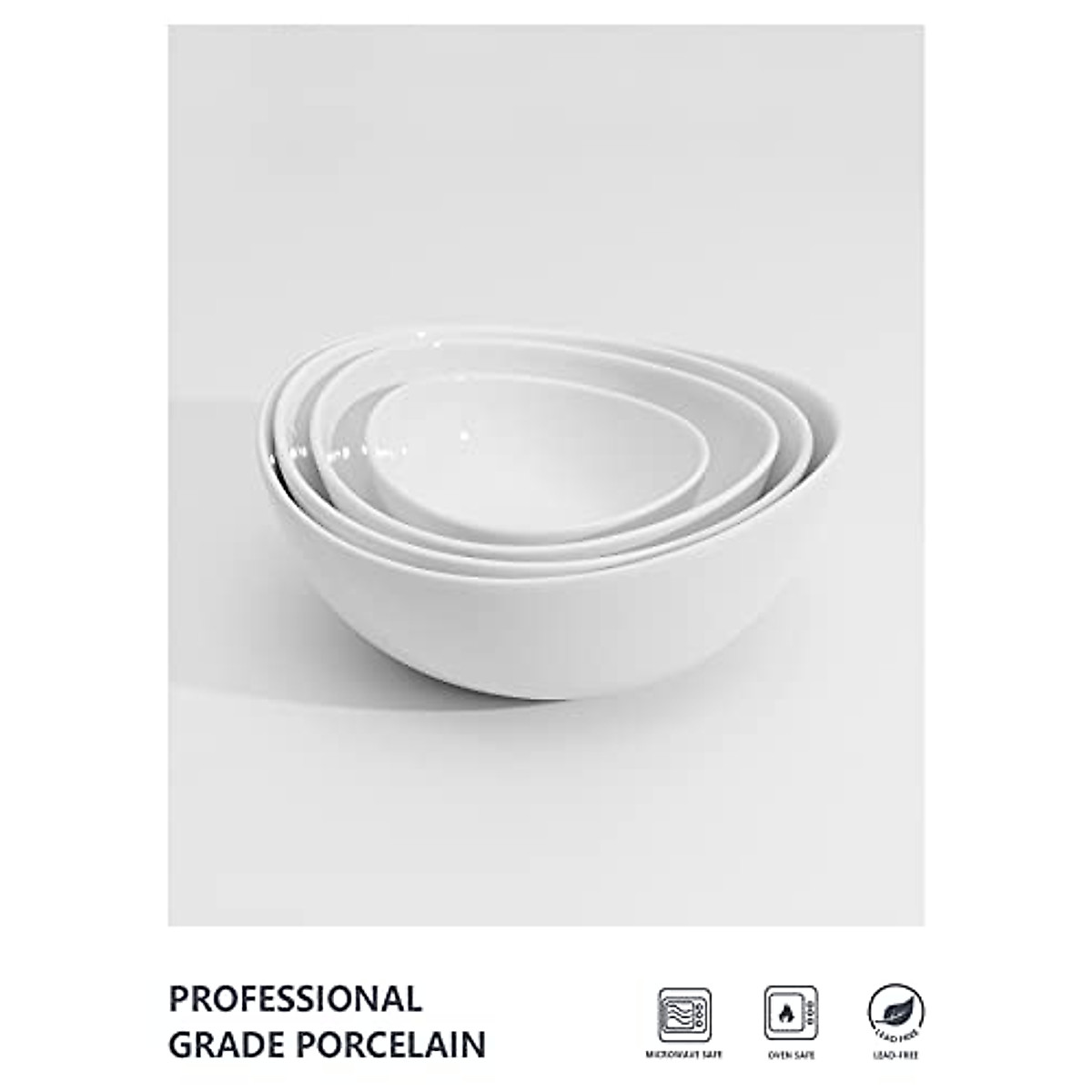 Sweese Porcelain Serving Bowls for Entertaining, 10-18-28-42 Ounce, Microwave & Dishwasher Safe, Large Serving Dishes, Prep Salad Bowls for Thanksgiving Christmas, White