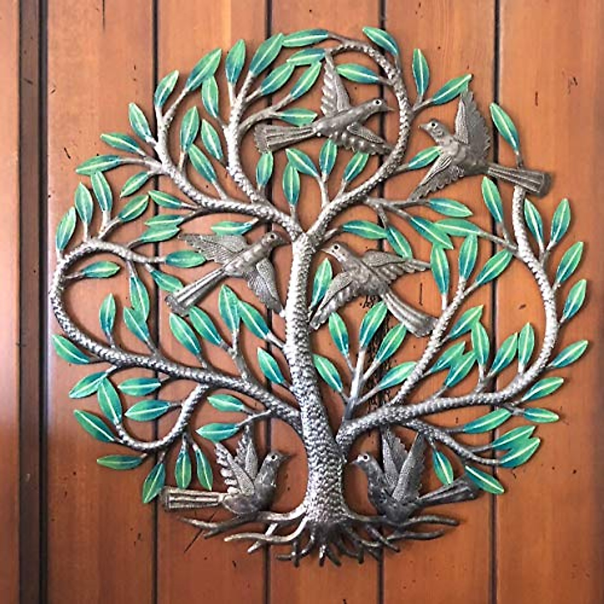 It's Cactus Haitian Hand Painted Tree of Life Wall Decor, Global Art Made in Haiti, Oil Drum Metal Craft with Birds, Decoration for Kitchen or Anywhere in Home, 24 In. x 24 In. (Hand-Painted Tree)