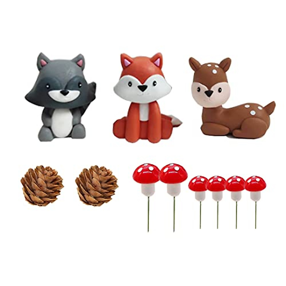 Woodland Cake Topper Fox Raccoon Deer Pine Cones Mushroom for Baby Shower Birthday
