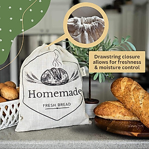 Bread Bags for Homemade Bread | 2 Pack XL Organic Linen Sourdough Bread Bags | Reusable Bread Bags | Homemade Bread Storage | Linen Bread Bag | Bread Storage For Homemade Bread