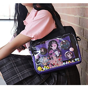 Hipi-shop Ita bag Japanese Color matching Transparent shoulder bag crossbody bag for Anime Lolita Bag DIY Cosplay Display Anime badges handbag (Black)