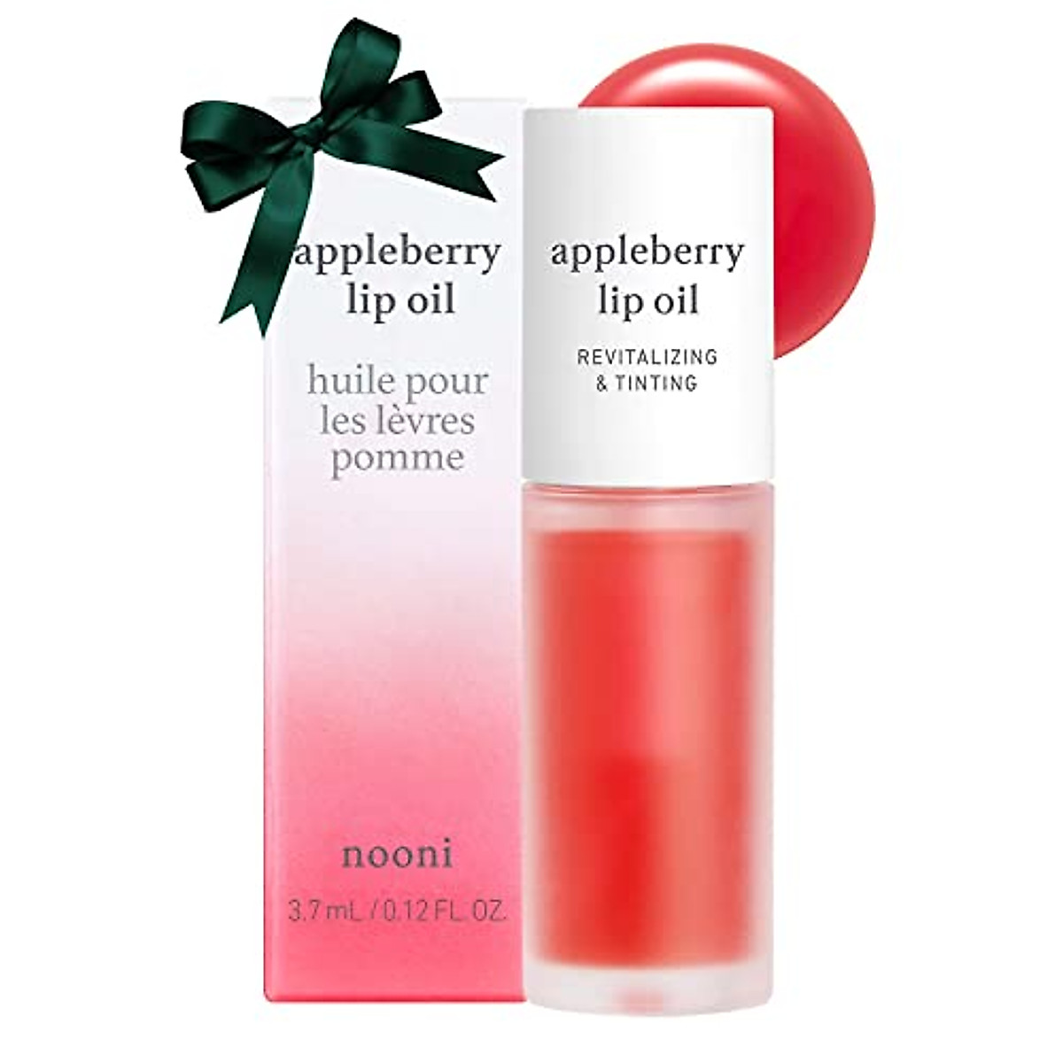 Nooni Korean Lip Oil - Appleberry | Gift, Moisturizing, Revitalizing, and Tinting for Dry Lips with Raspberry Fruit Extract, 0.12 Fl Oz