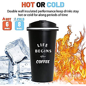 Leobena Vacuum Insulated Double-walled Coffee Tumbler, Vacuum Stainless Steel Coffee Mug with Leak-proof Lid, Water bottle for Cold and Hot Drinks(Black)