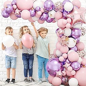 RUBFAC 176pcs Pink Balloon Garland, Purple Baby Shower Decorations for Girl with Butterfly Decorations Foil Balloons for Birthday Party Bridal Shower Bachelorette Engagement Decoration