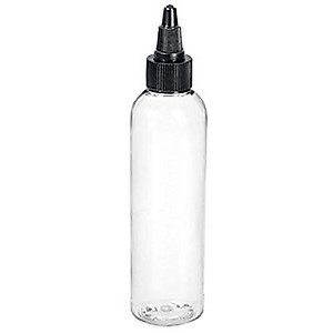 Premium Essential Oil 4 Ounce Cosmo Round Bottles, PET Plastic Empty Fillable BPA-Free, with Black Twist Caps (Pack of 12) (Clear)