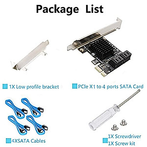 SATA Card, PCIE 3.0, 4 Port with 4 SATA Cable, SATA Controller Expansion Card with Low Profile Bracket, Non-Raid, Boot as System Disk, Support 4 SATA 3.0 Devices