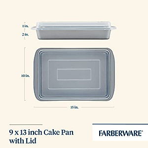 Farberware GoldenBake Bakeware Nonstick Baking Pan/Cake Pan with Lid, Rectangle, Insulated, 9 Inch x 13 Inch - Gray