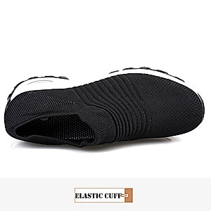 Stratuxx Kaze Womens Breathable Lightweight Knitted Mesh Walking Shoes Comfort Wedge Platform Fashion Sneakers Air Cushion Slip-on Sock Sneakers Black