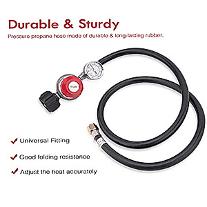 YOHIB 4FT Adjustable Propane Regulator with Hose High Pressure, 0-30PSI Gauges LP Gas Grill Adjustable Regulator Hose Fit for QCC1 Tank, BBQ Grill, Burners, Fryers, Heaters, Cooker