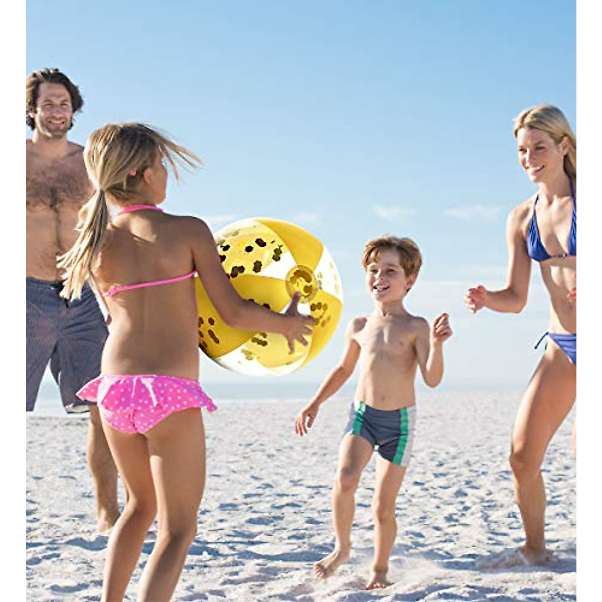 POZA Inflatable Large Beach Ball – Pool Accessory Glitter Confetti 16 Inch Premium Beach Theme Water Sand Toy Favors for Beach Party Decorations Pool Party Supplies Beach Balls – Set of 2 (Gold)