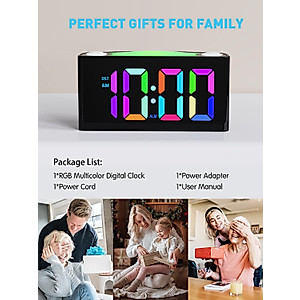 PPLEE RGB Digital Clock-Alarm Clocks for Bedrooms,Large Bold Number 7 Dimmers,Battery Backup Loud Alarm Clock,8 Modes Night Light,Dual Charger USB&Type-C,Bedside Desk Clock for Kid Adult Heavy Sleeper