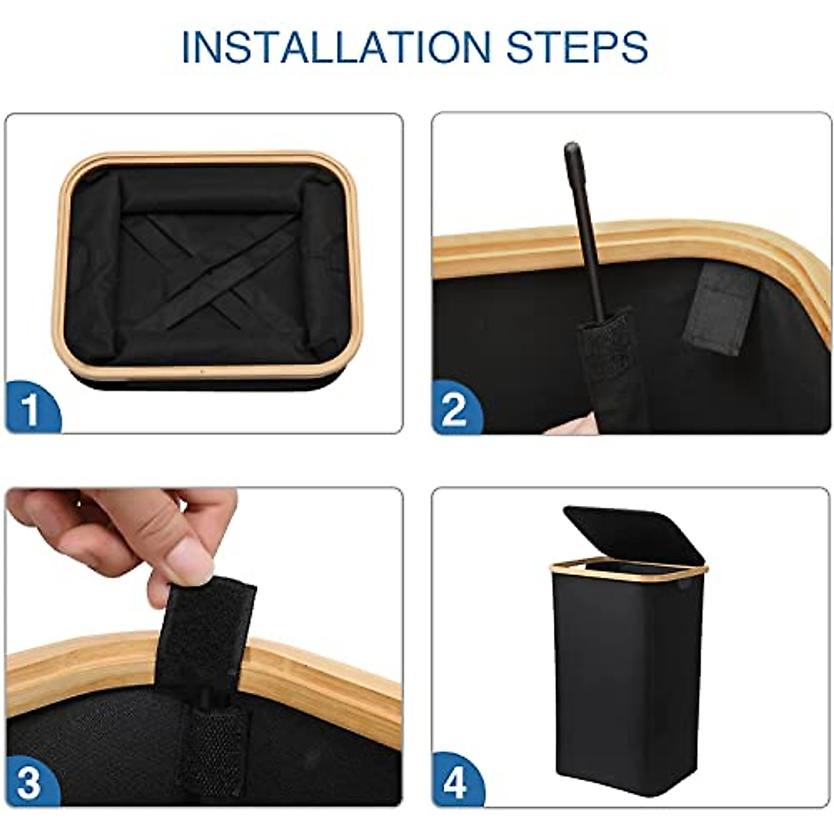 ACECHA 88L Bamboo Laundry Hamper with Lid, Collapsible Large Baskets with Lids | Handle, Water-proof Dirty Clothes Basket for Bedroom, Bathroom (Black)