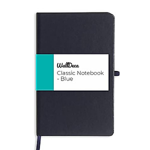 WallDeca Classic Lined Notebook Journal | Hard Cover, 240 Pages, Ruled 8.25 x 5 inches, Ivory 80 GSM Paper | School, Business, College, Notes, Journaling (Blue)