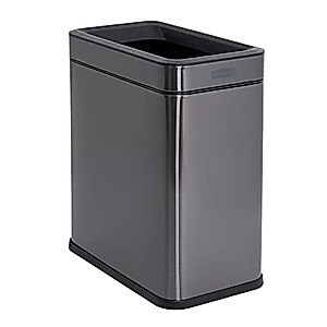 Rubbermaid Stainless Steel Wastebasket, 2.6-Gallon, Charcoal, Trash Can fits Under Desk for Home/Office/Bathroom