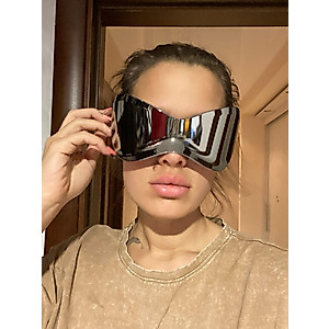 GUVIVI Futuristic Sunglasses for Men Women Oversized Wrap Around Shield Fashion Superhero Chic Mask Sun Glasses Shades Silver