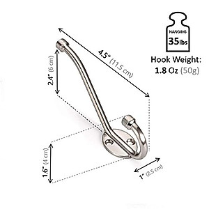 Wall Mounted Standard Decorative Heavy Duty Double Coat Hooks,5 Pack with Screws, Brushed Nickel by Ambipolar (6636-T310)