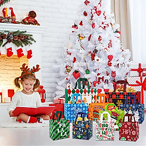 DULEFUN 20pcs Christmas Gift Bags, Reusable Christmas Tote Bags Treat Non-Woven Bags Large Medium Small Xmas Shopping Wrapping Bags for Christmas Holiday Party Favors Supplies
