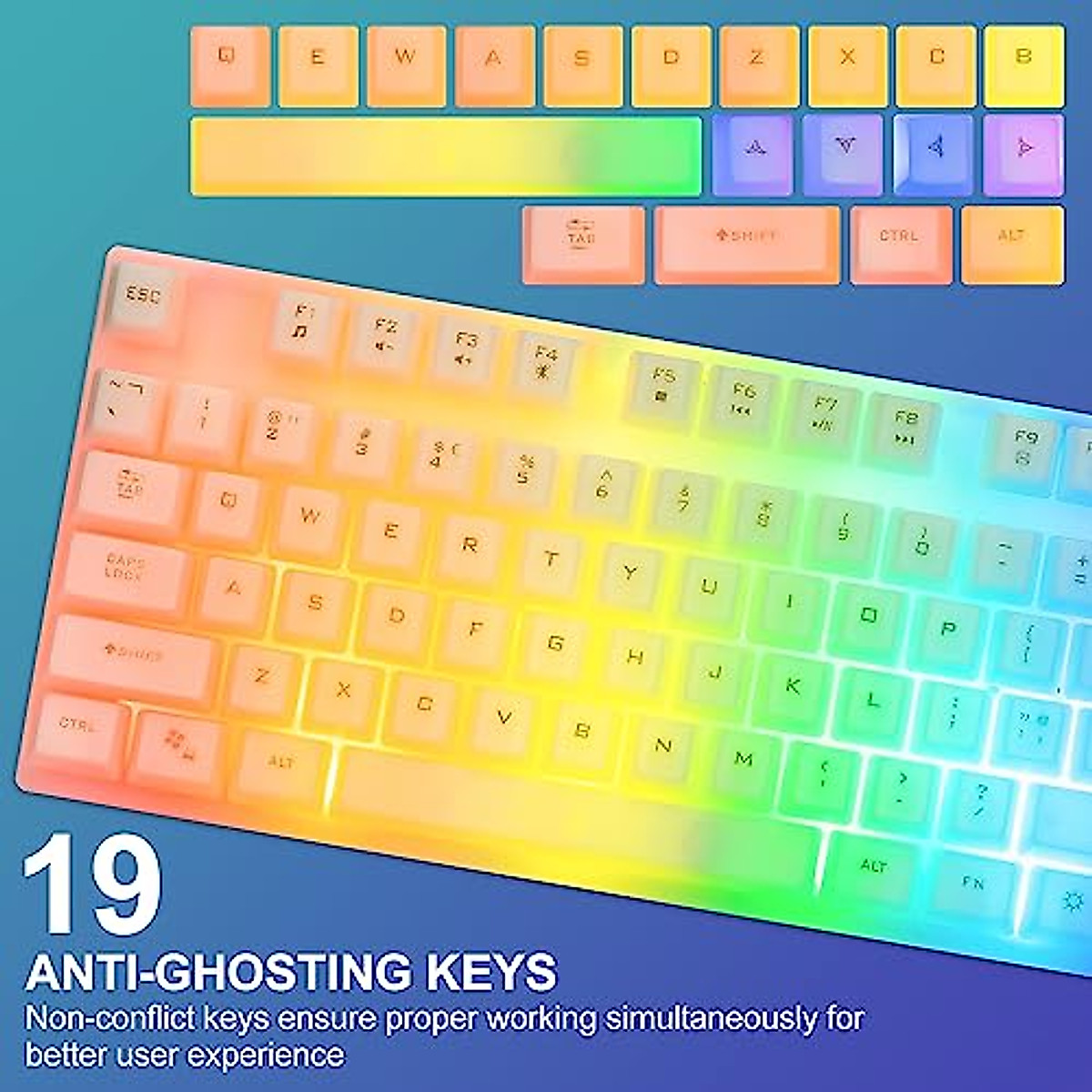 CHONCHOW LED Keyboard &Mouse Combo Ambient Lighting RGB Rainbow Color Backlight Retro Gaming Key Board Mouse set 3200DPI 6 Button compatible with PS4/PS5 Xbox one PC imac