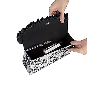 GripIt Lace Lolita Shoulder Crossbody Bag Bow-Knot Clutch Purses with Pearl Handle Chain for Women Girls Party Evening Handbag,Black