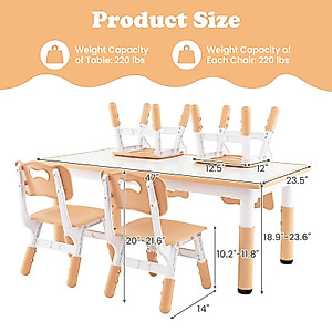 INFANS Kids Table and Chiar Set, Height Adjustable Toddler Desk and 4 Chairs with Graffiti Desktop Non-Slip Legs, Large 47" L x 23.5" W Multi-Activity Art Table for Daycare Classroom Home (Natural)