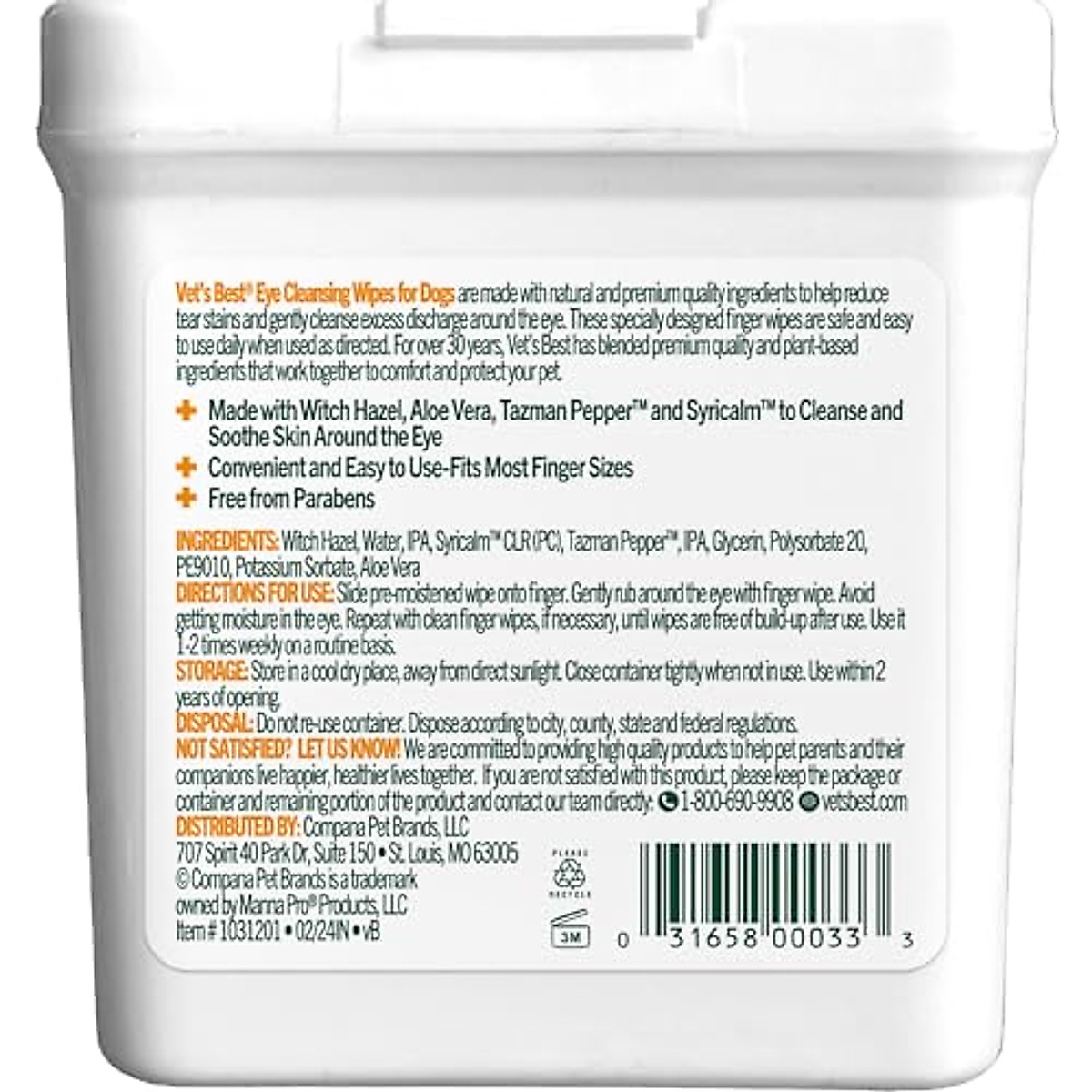 Vet’s Best Eye Cleansing Wipes for Dogs - Tear Stain Remover for Dogs - Easy to Use and Paraben Free - Aloe Vera & Witch Hazel - 50 Count