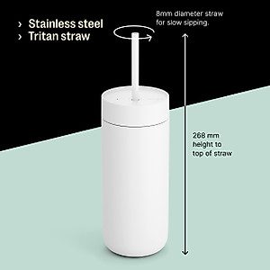 Fellow 16 oz Carter Cold Travel Mug for Water, Iced Tea, Coffee, Smoothies, Iced Coffee & more - Stainless Steel Vacuum-Insulated Iced Coffee tumbler with Spill Resistant lid and straw - Matte White