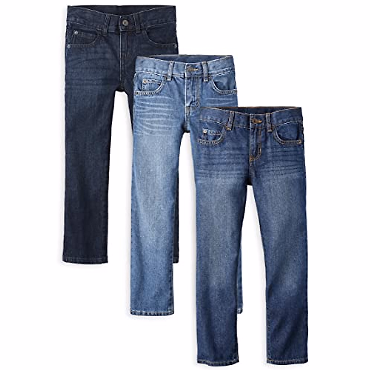 The Children's Place Boys Basic Straight Leg Jeans,Carbon Wash/Deep Blue Wash/Dk Juptier 3 Pack,8