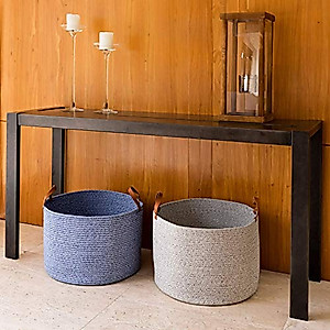 OrganiHaus Large Basket for Blankets for Living Room 20x13 | Woven Laundry Basket | Boho Blanket Basket | Toy Storage Basket for Kids | Cotton Rope Basket w/Handles | Shoe Basket for Entryway - Blue