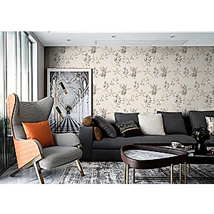 KAMTAIVOY 17.3in x 78.7in Peel and Stick Wallpaper Beige White Floral Contact Paper Removable Self-Adhesive Waterproof Flower Wallpaper Wall Mural Decoration for Bedroom Living Room