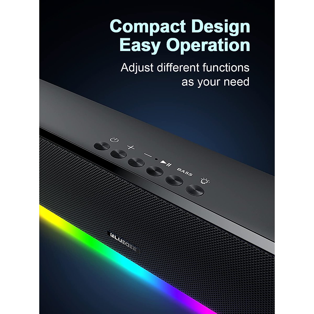 Computer Speakers, 24W Bluetooth Computer Soundbar, 3.5mm Aux-in Computer Speakers for Desktop Monitor, Computer Sound Bar with Deep Impactful Bass, Gaming Speakers for PC Powered by AC Adapter