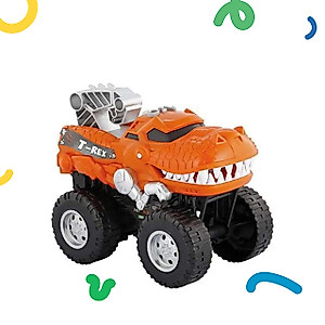 BUILD ME Dazmers Dino Monster Truck - Motorized T-Rex Monster Truck for Kids 3 Years and Up - Roars and Lights Up - Big Dinosaur Truck Toy - Durable 10" Long Monster Truck for 3 Year Old Boys