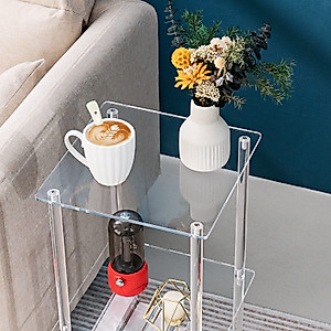 HMYHUM Acrylic Side Table for Small Spaces, 11.8" L x 11.8" W x 28" H, Small Nightstand/Bedside/End Table for Living Room, Bedroom, 3-Tier, Square, Clear