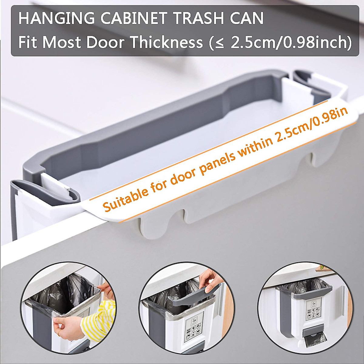 XIJING Small Hanging Kitchen Trash Can, Portable Mini Garbage Can and Collapsible Compact Trash Bin for Kitchen Cabinet Door Drawers, Room, Car, Bedroom Plastic Waste Bin - 9L/2.4 Gallon (Coffee)