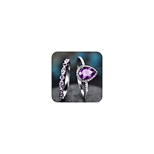WDIYIEETN 2pcs Womens Purple CZ Crystal Engagement Rings 925 Sterling Silver Shining Amethyst Ring Teardrop Shape Cubic Zirconia Promise Rings Set(8)