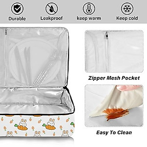 Kcldeci Insulated Thermal Food Carrier Insulated Casserole Carrier for Hot or Cold Food,Cartoon Rabbit and Carrot Insulated Tote Bag for Potluck Cookouts Parties Picnic,Lasagna Lugger