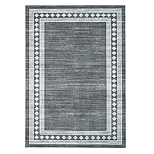 RUGSREAL Large Area Rug 8x10 Solid Rug Grey Bordered Rug Modern Geometric Boho Rug, Anti-Slip Backing Rugs for Living Room, Foldable Machine Washable Area Rug(8'x10', Grey)