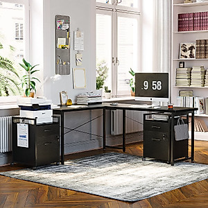 ODK File Cabinet with 2 Drawers, Mobile Office Cabinet with Lock on Wheels, Rolling Office Printer Stand Filing Cabinet for A4, Letter Sized Document with Iron Hook, Black