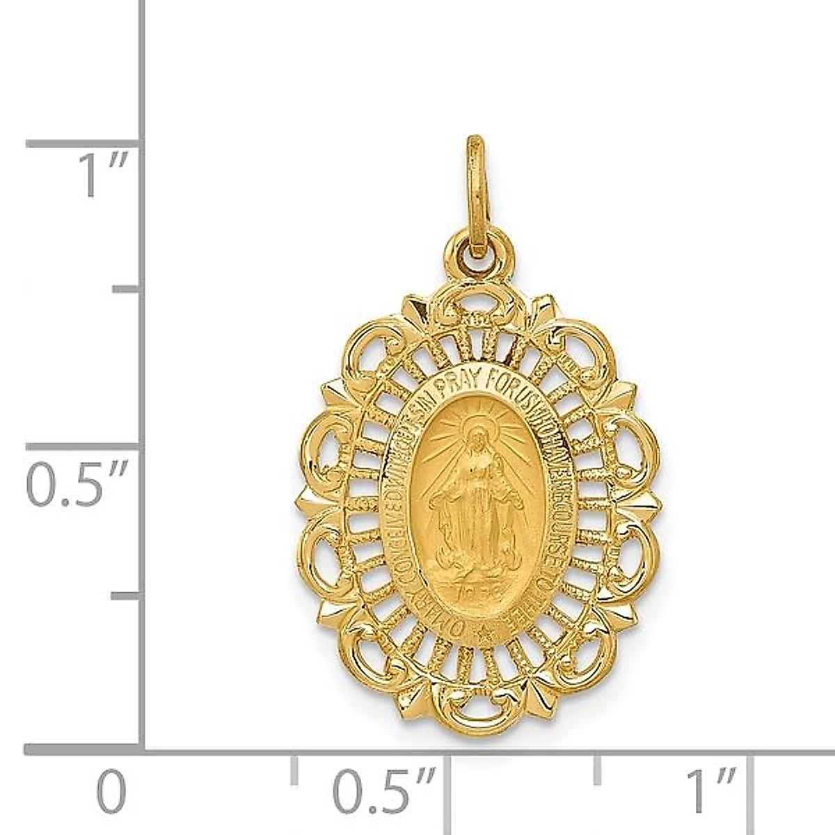 IceCarats 14K Yellow Gold Our Lady of Miraculous Medal Blessed Virgin Mary Necklace Charm Pendant 26.2mm x 15.6mm Only