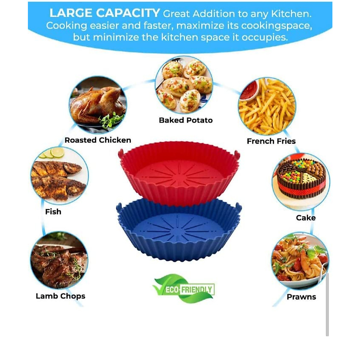 8.5-inch Reusable Silicone air Fryer from Heat-Resistant. Round Silicone Pot for Air Fryer Oven Accessories, (Blue + Red)