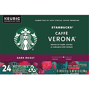 Starbucks Coffee K-Cup Pods, Caffè Verona, Dark Roast Coffee, Notes of Dark Cocoa & Caramelized Sugar, Keurig Genuine K-Cup Pods, 24 CT K-Cups/Box (Pack of 2 Boxes)