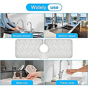 Silicone Faucet Splash Guard, 18” x 6.3” Faucet Water Catcher Mat, Longer Silicone Sink Mat, Faucet Handle Drip Catcher Tray Mat for Kitchen Countertop and Sink Protectors Absorbent Mat (White)