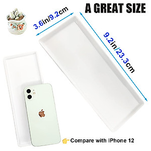 Small White Ceramic Tray, Rectangle Kitchen Sink Trays, Bathroom Holder & Organizer for Soap, Candles, Towel, Plant