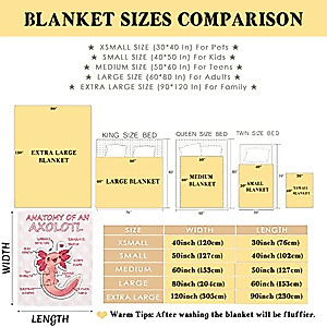 Anatomy of an Axolotl Blanket Throw, Mexican Salamander Flannel Fleece Blanket Perfect Axolotl Lover Gift, Lightweight Soft Animal Blanket Suit for Sofa Bed Couch Travel 40"x30" XS for Pet