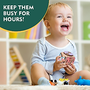 Timo Toys Incredibly Educational Busy Cube, Activity Cube, Wooden Sensory Toys, Busy Board, Toddler Toys, Baby Toys, Montessori Toys for 1 Year Old and Up, Baby Girl Gifts Boy (Coral)