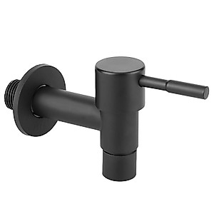 TOPINCN Single Cold Sink Faucets, G1/2in Male Thread Bathroom Stainless Steel Black Quick Single Cold Faucet Mop Pool Water Tap(Black Short mop Pool Faucet)